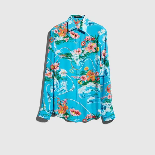 Gucci Printed Fluid Fabric Shirt - Blue