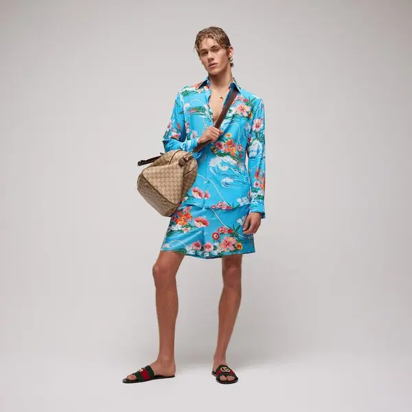 Gucci Printed Fluid Fabric Shirt - Blue