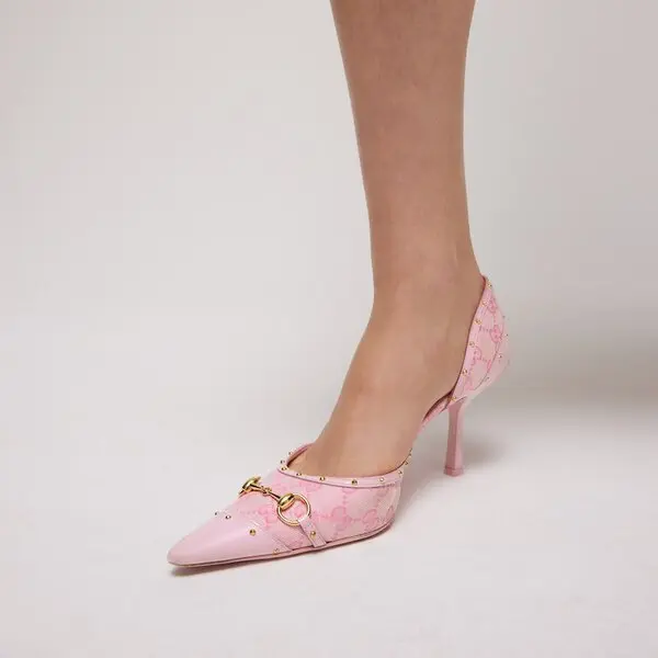 Gucci Gg Canvas Savoy Pumps With Horsebit Hardware