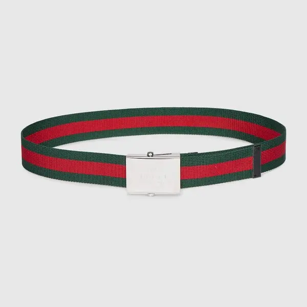 Gucci Web Belt With Rectangular Buckle - Green