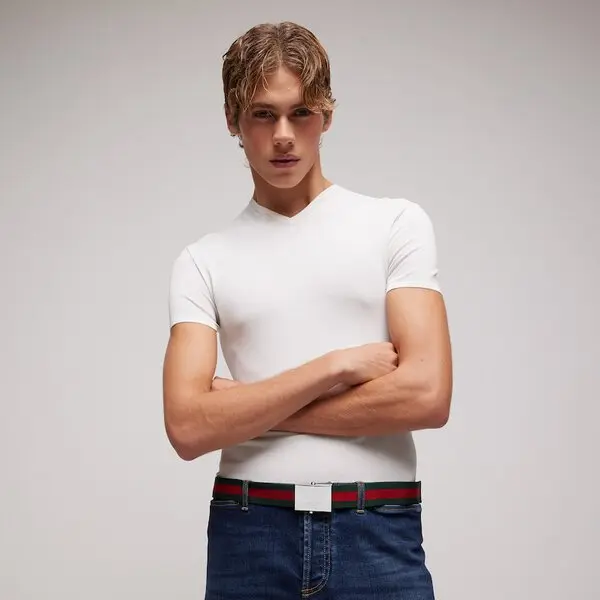 Gucci Web Belt With Rectangular Buckle