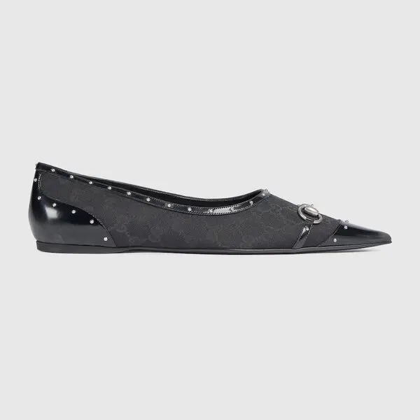 Gucci Point-toe Studded Loafer Gg Canvas - Black