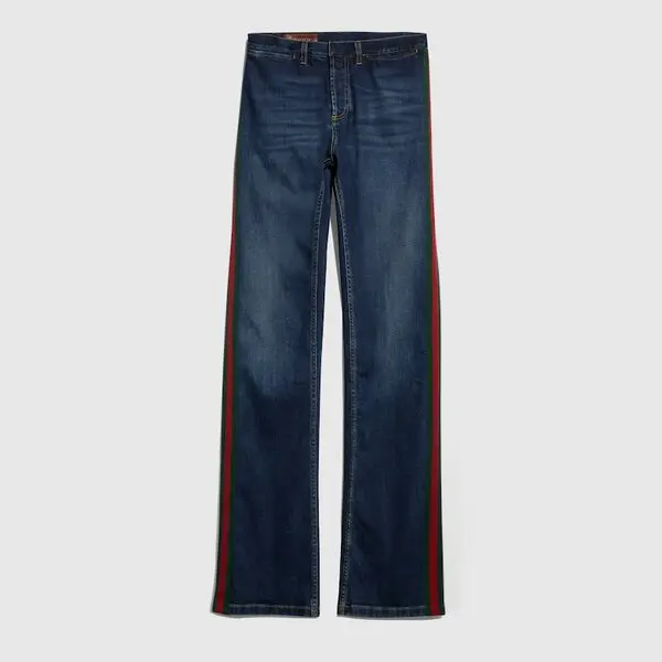 Gucci Cotton Denim Flared Pants With Web