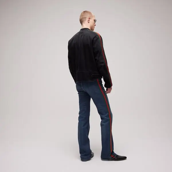 Gucci Cotton Denim Flared Pants With Web