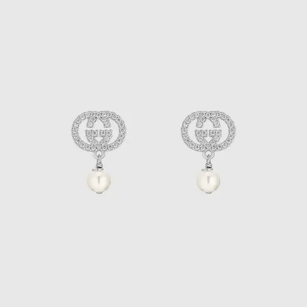 Gucci Crystal And Pearl Drop Earrings - Silver-toned Metal