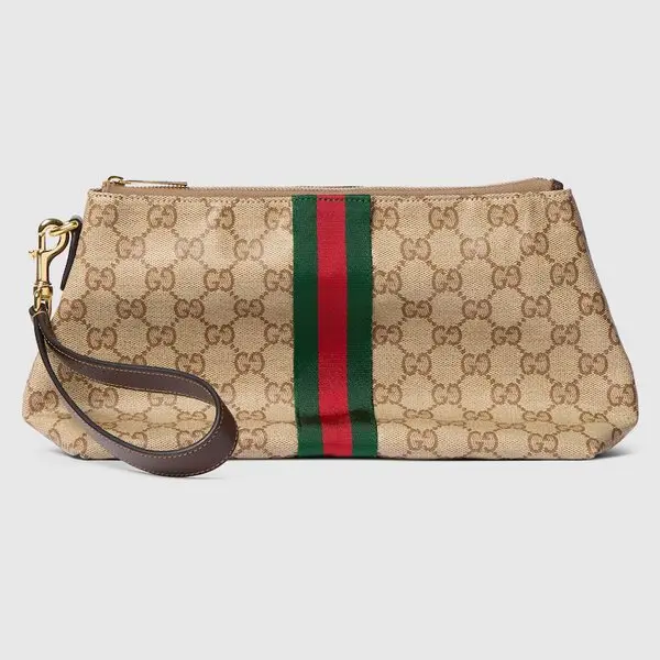 Gucci Small Gg Pouch With Web - Beige