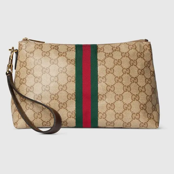 Gucci Small Gg Pouch With Web - Beige