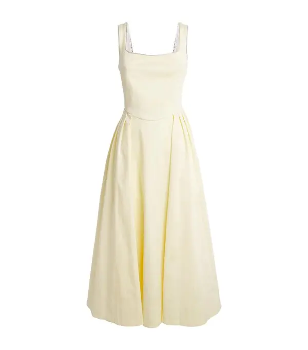 Maje Stretch-cotton Rhinestone-trim Midi Dress - Yellow