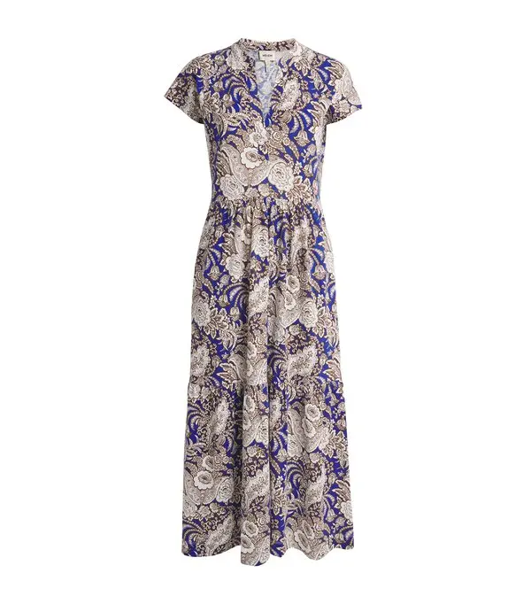 ME+EM Organic Cotton Printed Midi Dress - Blue