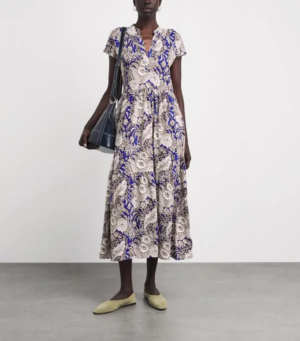 ME+EM Organic Cotton Printed Midi Dress - Blue