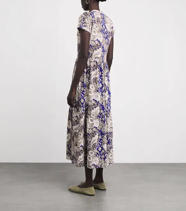 ME+EM Organic Cotton Printed Midi Dress - Blue