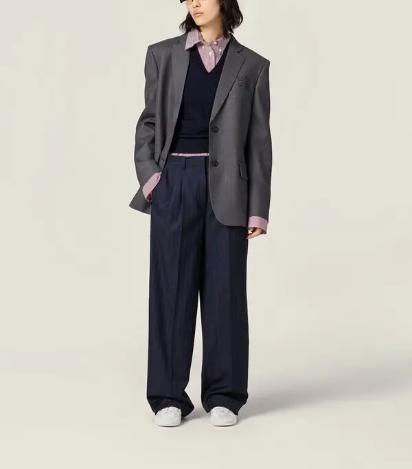 Miu Miu Pinstripe Fleece Wool Trousers