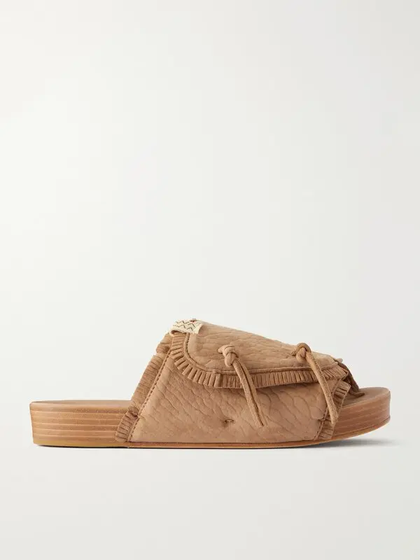 Visvim Christo Shaman Folk Suede Slides - Neutrals