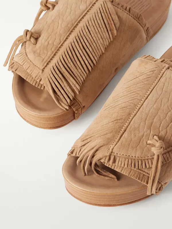 Visvim Christo Shaman Folk Suede Slides - Neutrals
