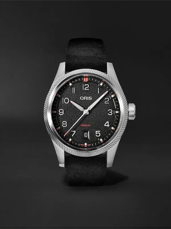 ORIS Propilot Date Automatic 41mm Stainless Steel And Leather Strap Watch - Black