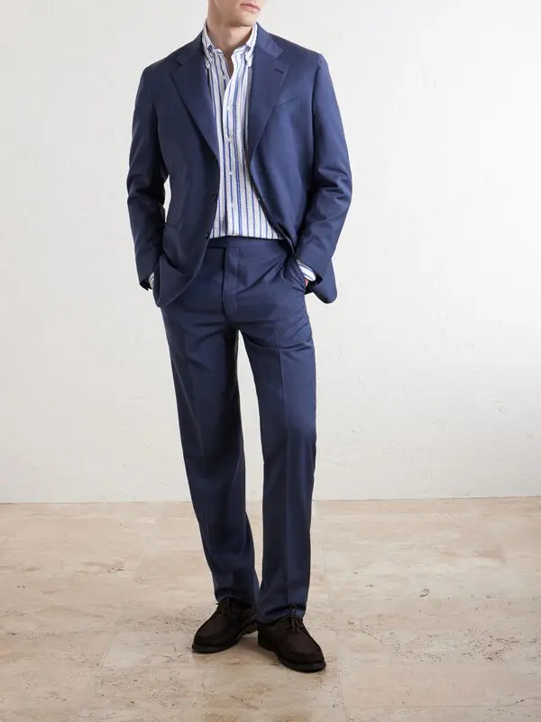 J. MUESER Button-down Collar Striped Cotton-seersucker Shirt - Blue