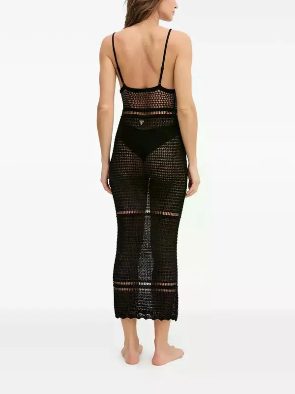 Guess Crochet V-neck Midi Dress - Black