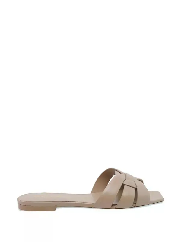 Saint Laurent Tribute Woven Leather Sandals - Neutrals
