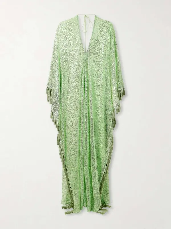 TALLER MARMO Sequined Fringed Gown - Green