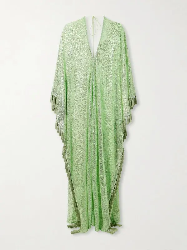 TALLER MARMO Sequined Fringed Maxi Gown