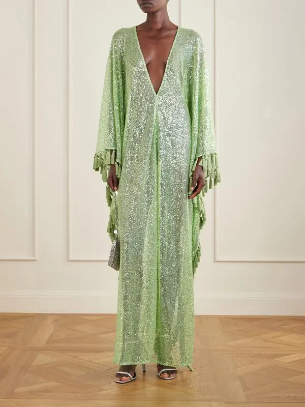 TALLER MARMO Sequined Fringed Maxi Gown