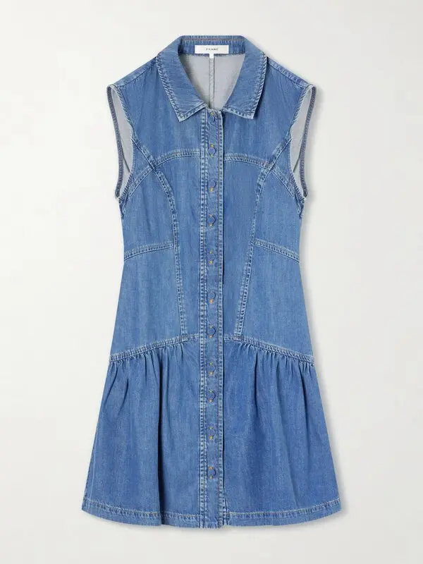 FRAME Paneled Denim Mini Dress - Blue