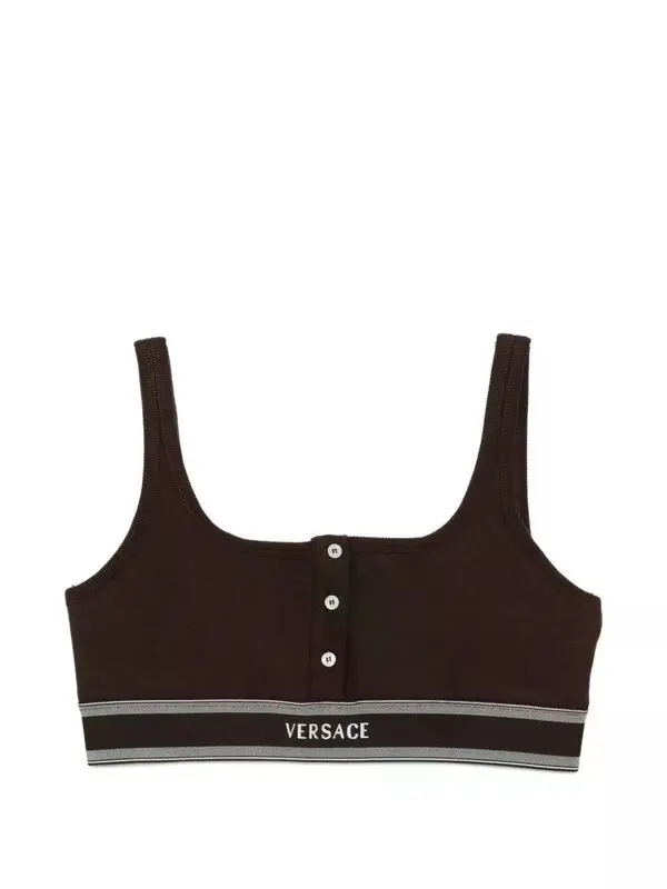 Versace Logo-embroidered Bra - Brown