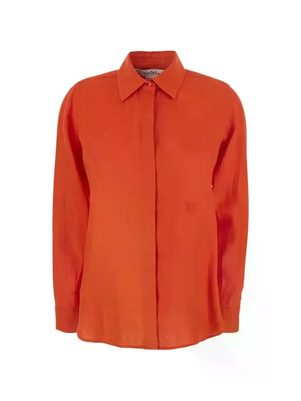Max Mara Falas Embroidered-logo Linen Shirt - Orange