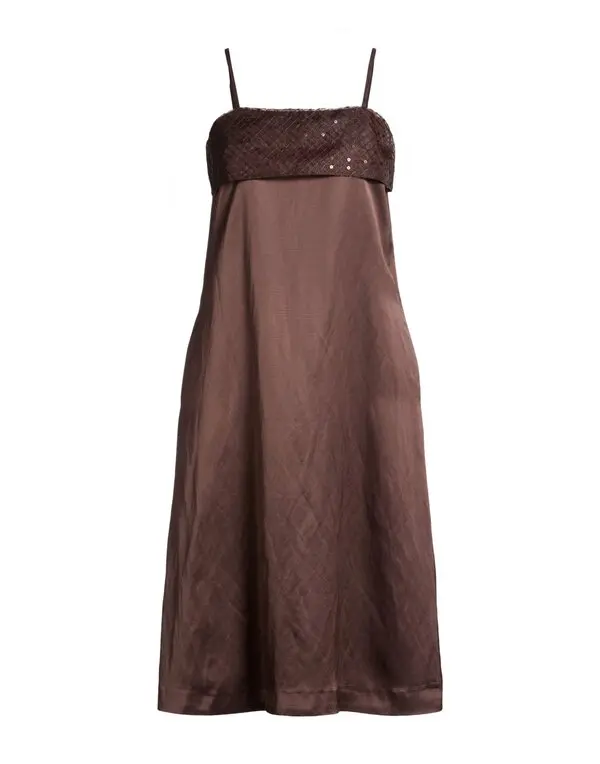 Peserico Midi Dress In Dark Viscose, Linen, And Polyester