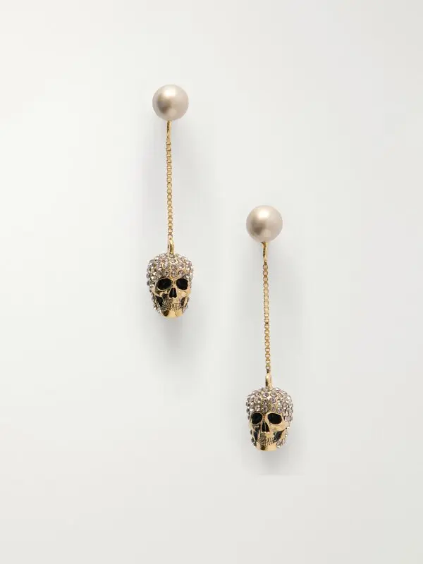 Alexander McQueen Tone Crystal Chain Earrings - Gold