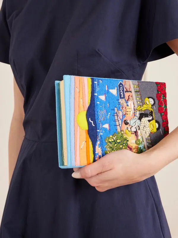 OLYMPIA LE-TAN Napoli Appliquéd Embroidered Canvas Clutch - Multi