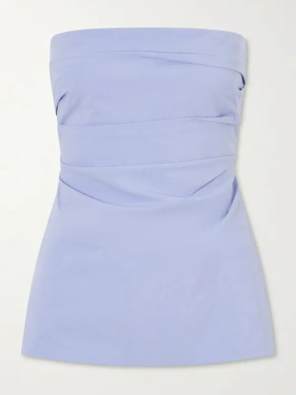 ST. AGNI Strapless Cotton-blend Poplin Top - Blue