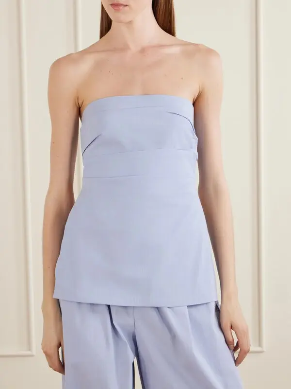 ST. AGNI Strapless Cotton-blend Poplin Top - Blue