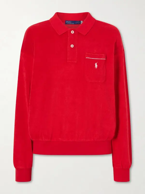 Polo Ralph Lauren Embroidered Cotton-blend Terry Polo Sweater - Red