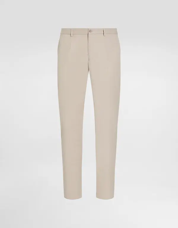 Dolce & Gabbana Stretch Cotton Twill Pants With Branded Tag - Beige
