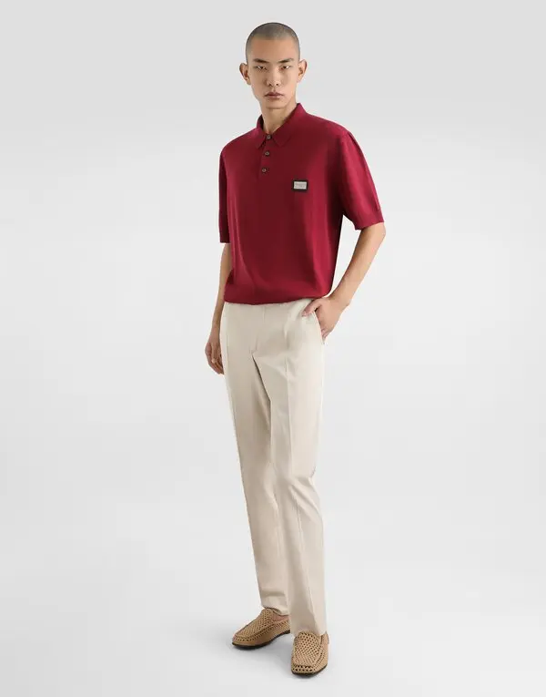 Dolce & Gabbana Stretch Cotton Twill Pants With Branded Tag - Beige