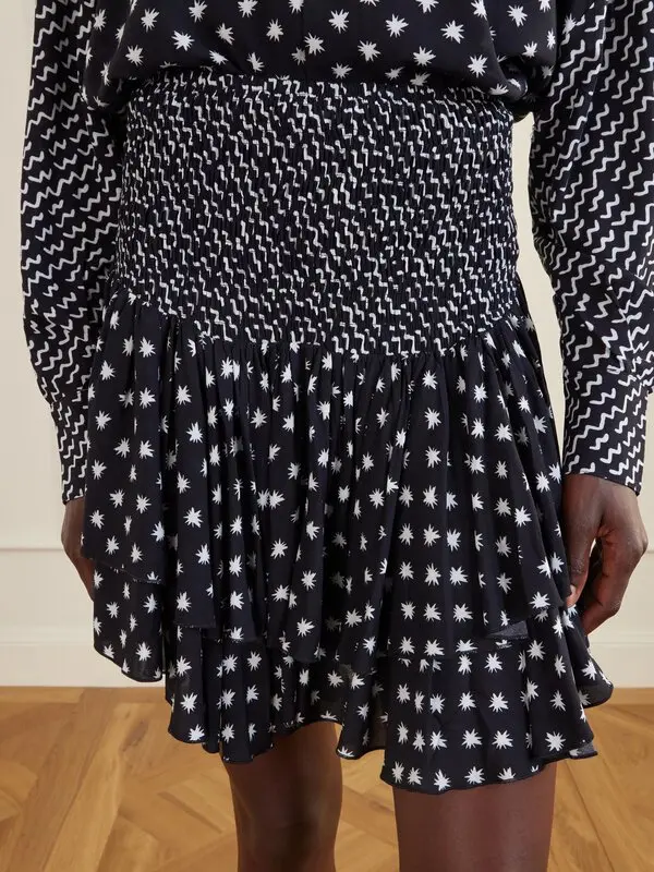 DONDE ESTEBAN Estrellitas Y Olas Ruffled Mini Skirt - Black