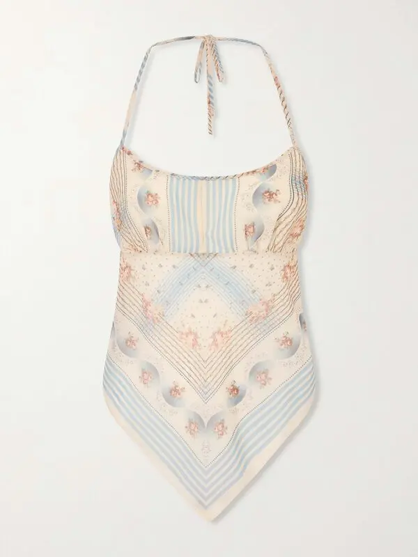 Anna Sui Apron Printed Chiffon Halterneck Top