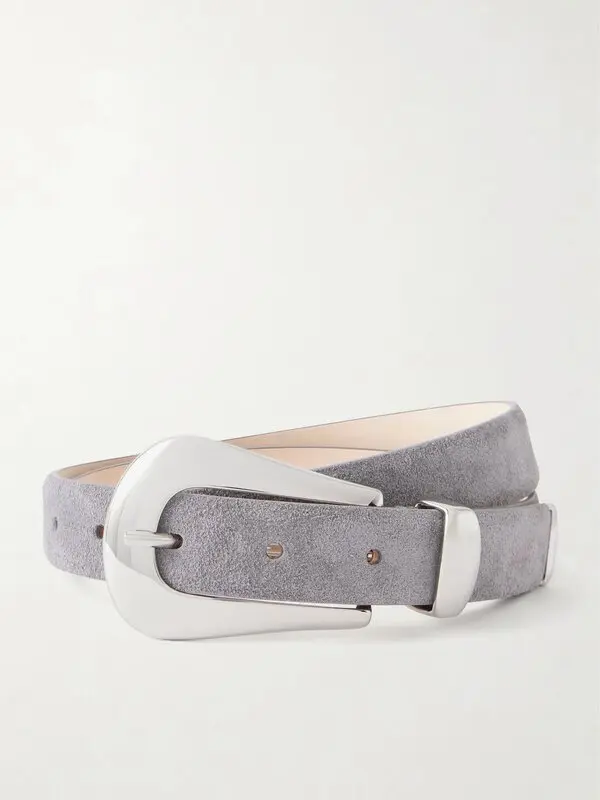 DEHANCHE Colette Suede Belt With Sculptural Buckle - Gray