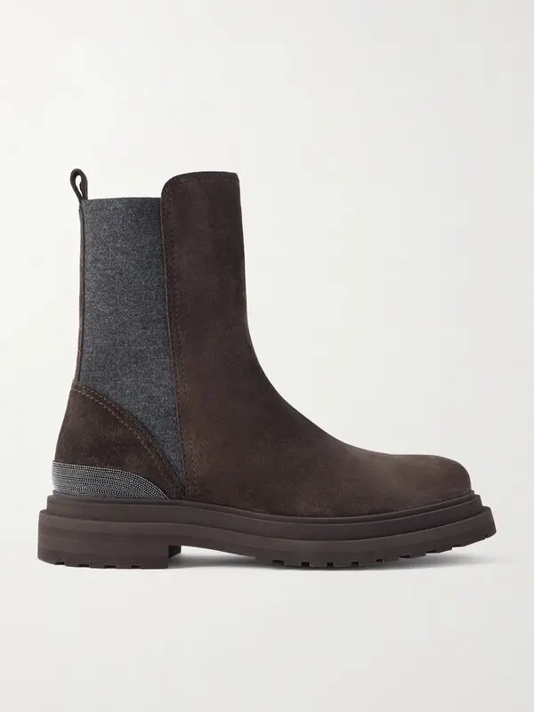 Brunello Cucinelli Embellished Suede Chelsea Boots