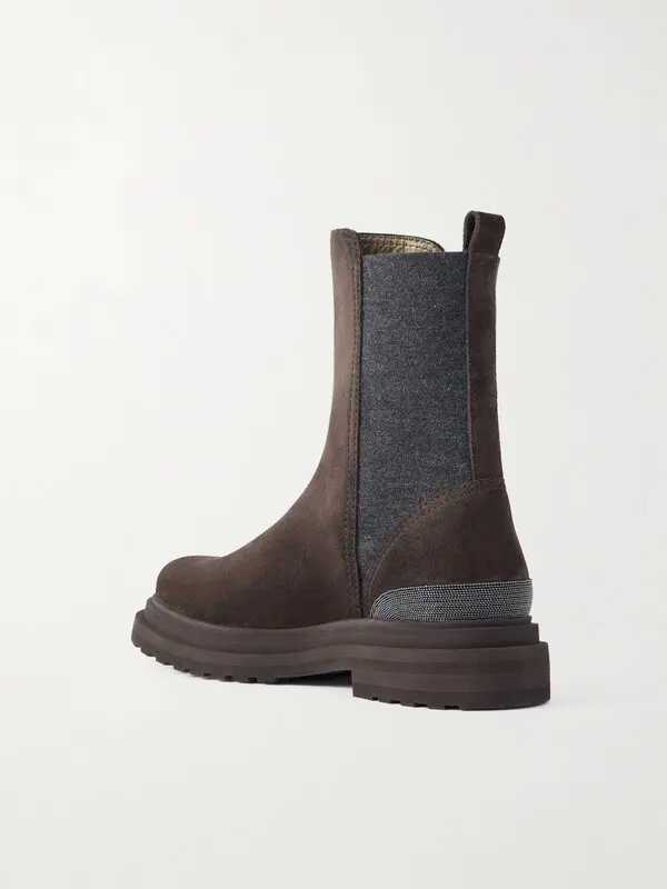 Brunello Cucinelli Embellished Suede Chelsea Boots