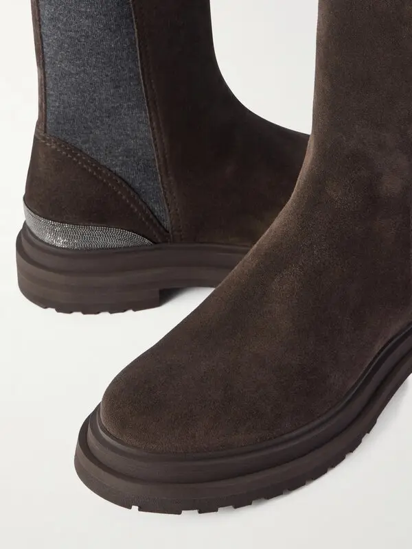 Brunello Cucinelli Embellished Suede Chelsea Boots
