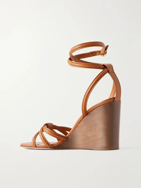 GIANVITO ROSSI 85 Leather Wooden Wedge Sandals