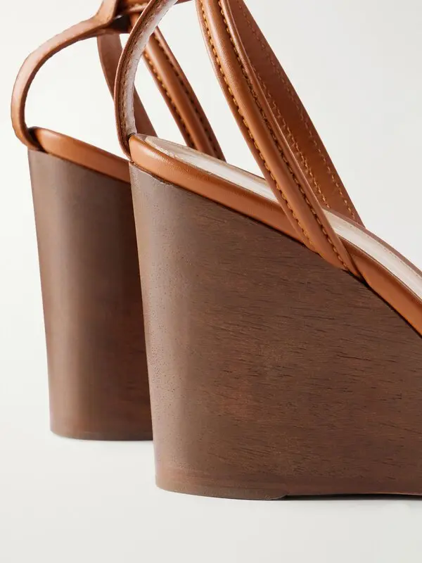 GIANVITO ROSSI 85 Leather Wooden Wedge Sandals