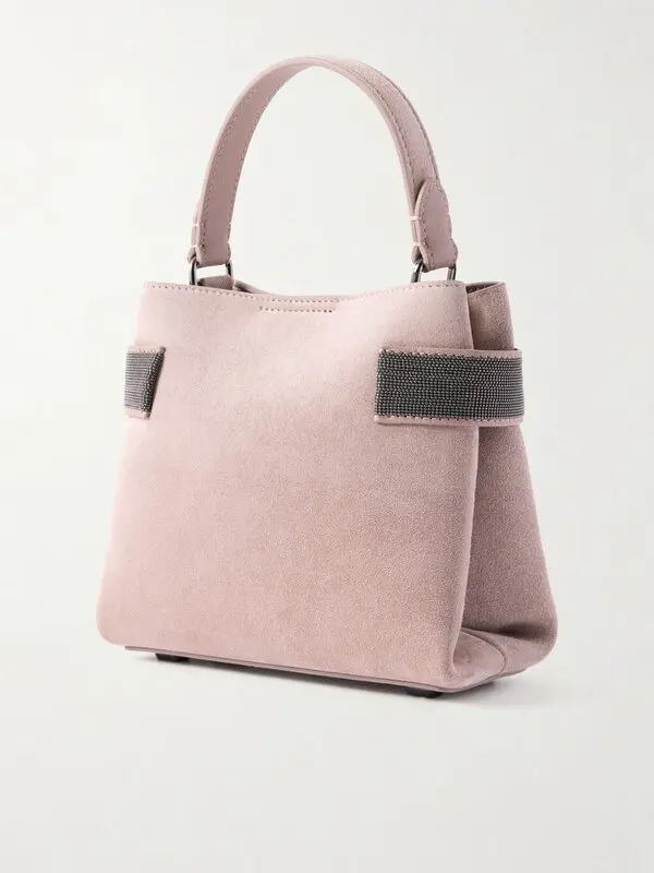 Brunello Cucinelli Bead-detailed Suede Shoulder Bag - Pink