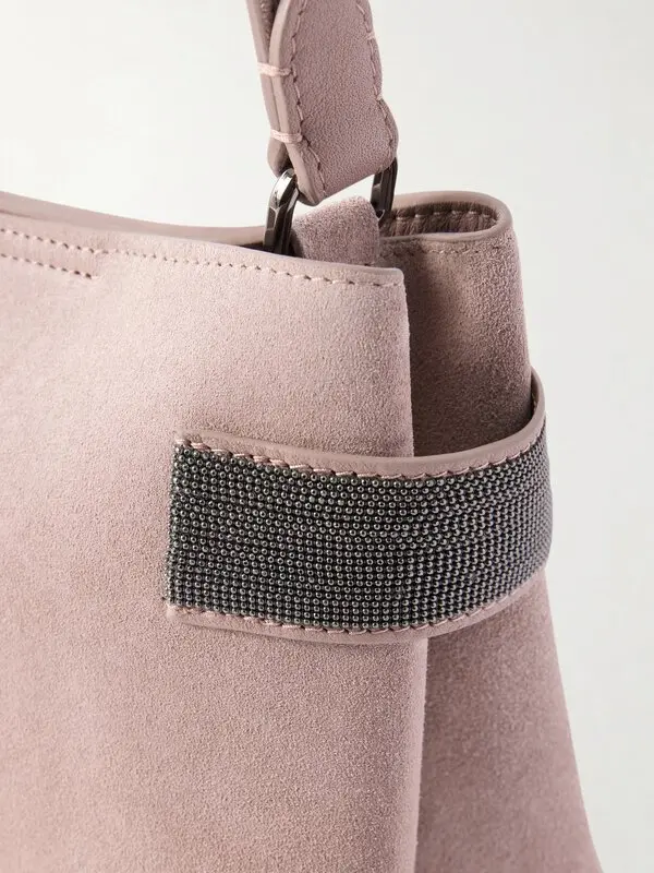 Brunello Cucinelli Bead-detailed Suede Shoulder Bag - Pink
