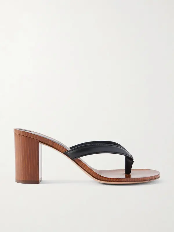 GIANVITO ROSSI 70 Leather Thong Block Heel Sandals - Black