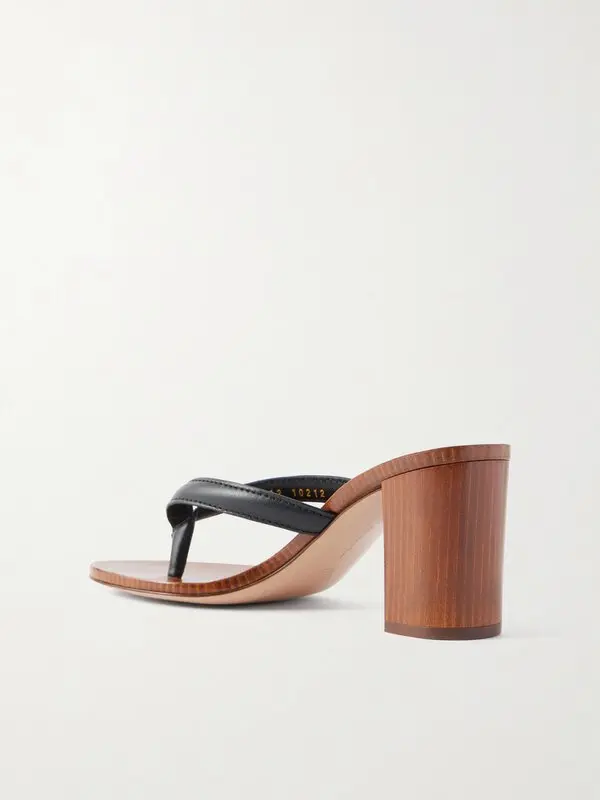 GIANVITO ROSSI 70 Leather Thong Block Heel Sandals - Black