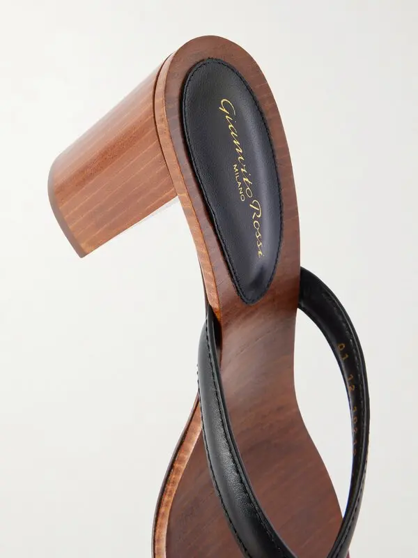 GIANVITO ROSSI 70 Leather Thong Block Heel Sandals - Black