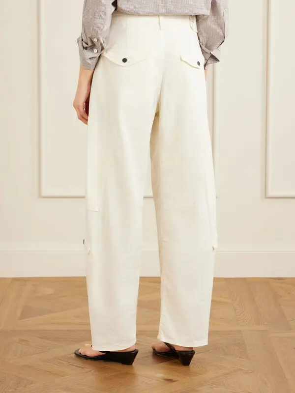 Citizens Of Humanity Flight Pleated Organic Cotton-blend Twill Barrel-leg Cargo Pants - Neutrals